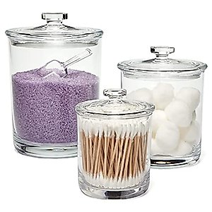 Premium Quality Clear Acrylic Plastic Apothecary Jars with Lids for Bathroom & Kitchen Organization – Containers are Elegant Durable Organizers Great for Q-Tip Cotton Swabs, Food & Candy Storage – BPA -Free – Set of 3 Sizes - 15, 35 & 45 oz