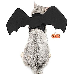 Ranphy Halloween Costumes for Small Dogs Cat Bat Harness with D Ring Puppy Bat Wings Cosplay Costume Clothes with Two Bells Pet Dress Up Accessories for Party S