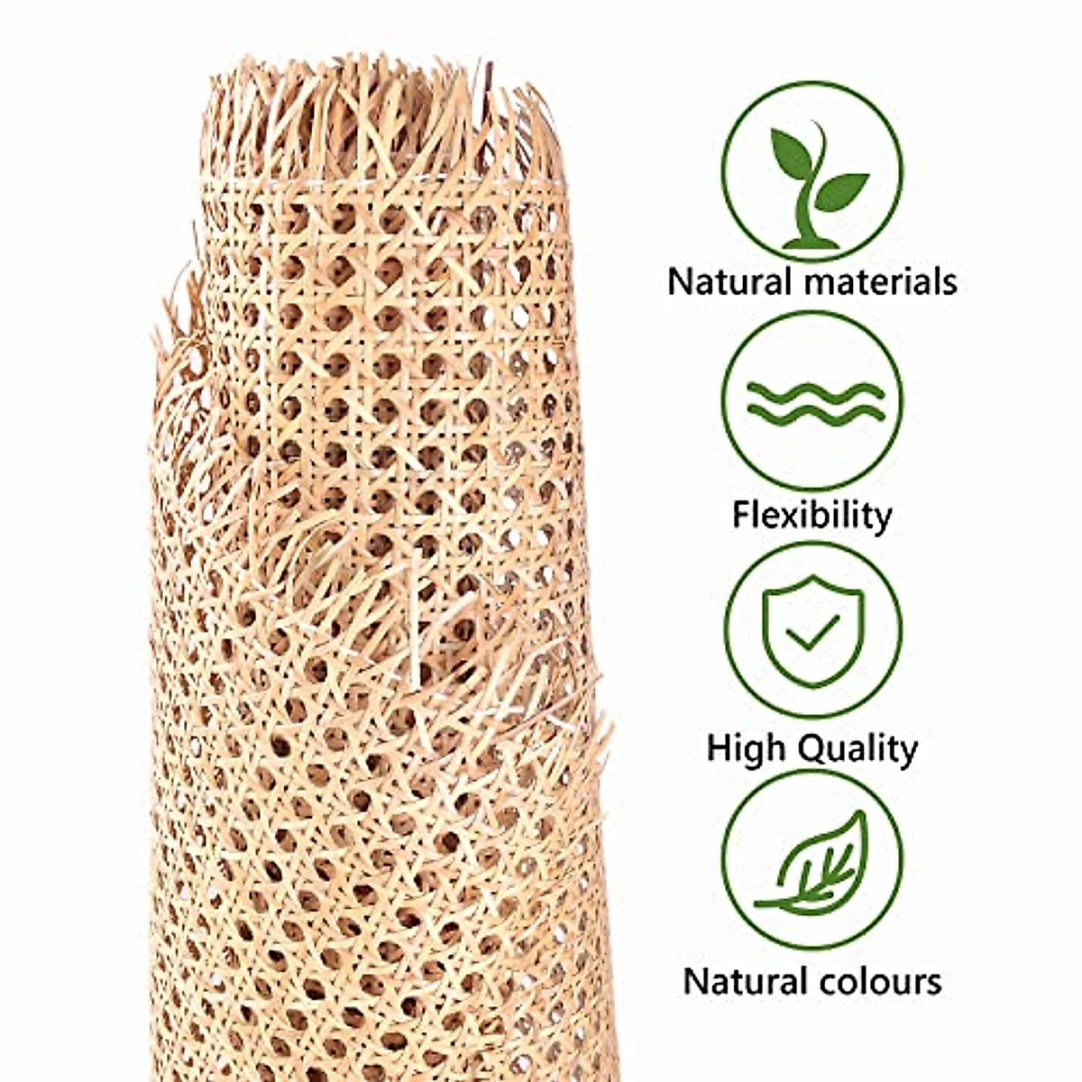 18" Width Cane Webbing, Natural Rattan Webbing for Caning Projects, Woven Open Mesh Cane for Furniture, Chair, Cabinet, Ceiling