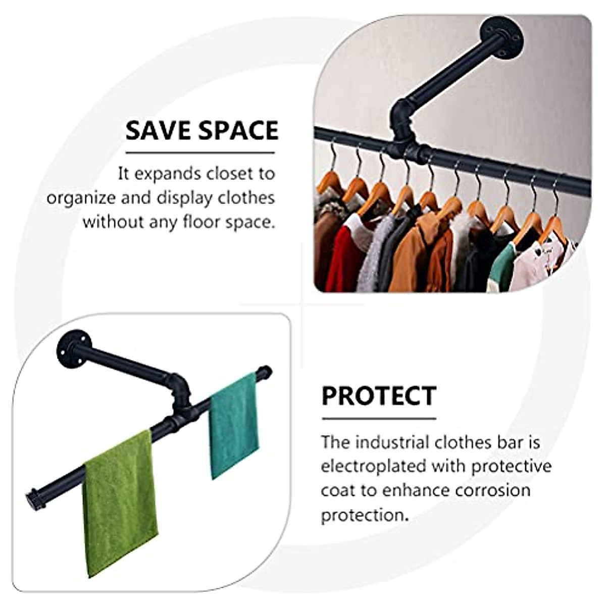DOITOOL Clothes Rack Clothes Rack Multi- Clothes Rack Industrial Pipe Wall Mounted Garment Rack for Home Closet Rack Closet Rod