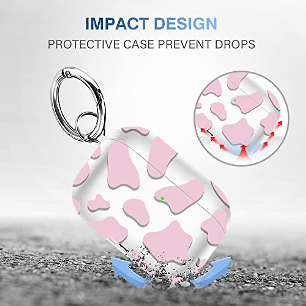 AirPods Pro Case Cover - Valkit Cute Milk Cow Pattern Soft TPU Protective Case Skin Portable & Shockproof Men Women Girls with Keychain for Apple Airpods Pro Charging Case (Hollow Pink Cow Pattern)