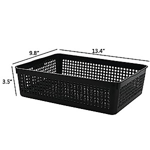 Saedy Black Plastic Basket Trays for Files, Letters, Documents, Set of 6