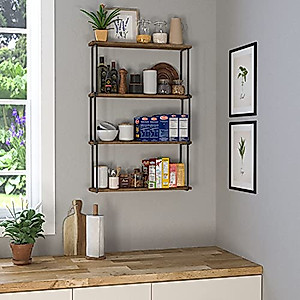 Wallniture Porto 4-Tier Floating Shelves for Wall Storage, Kitchen Pantry Organization and Storage Shelves, 24" Wood Wall Shelf, Walnut