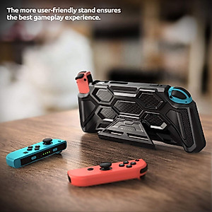 Mumba Protective Case for Nintendo Switch, [Battle Series] Heavy Duty Grip Cover for Nintendo Switch Console with Comfort Padded Hand Grips and Kickstand (Black)