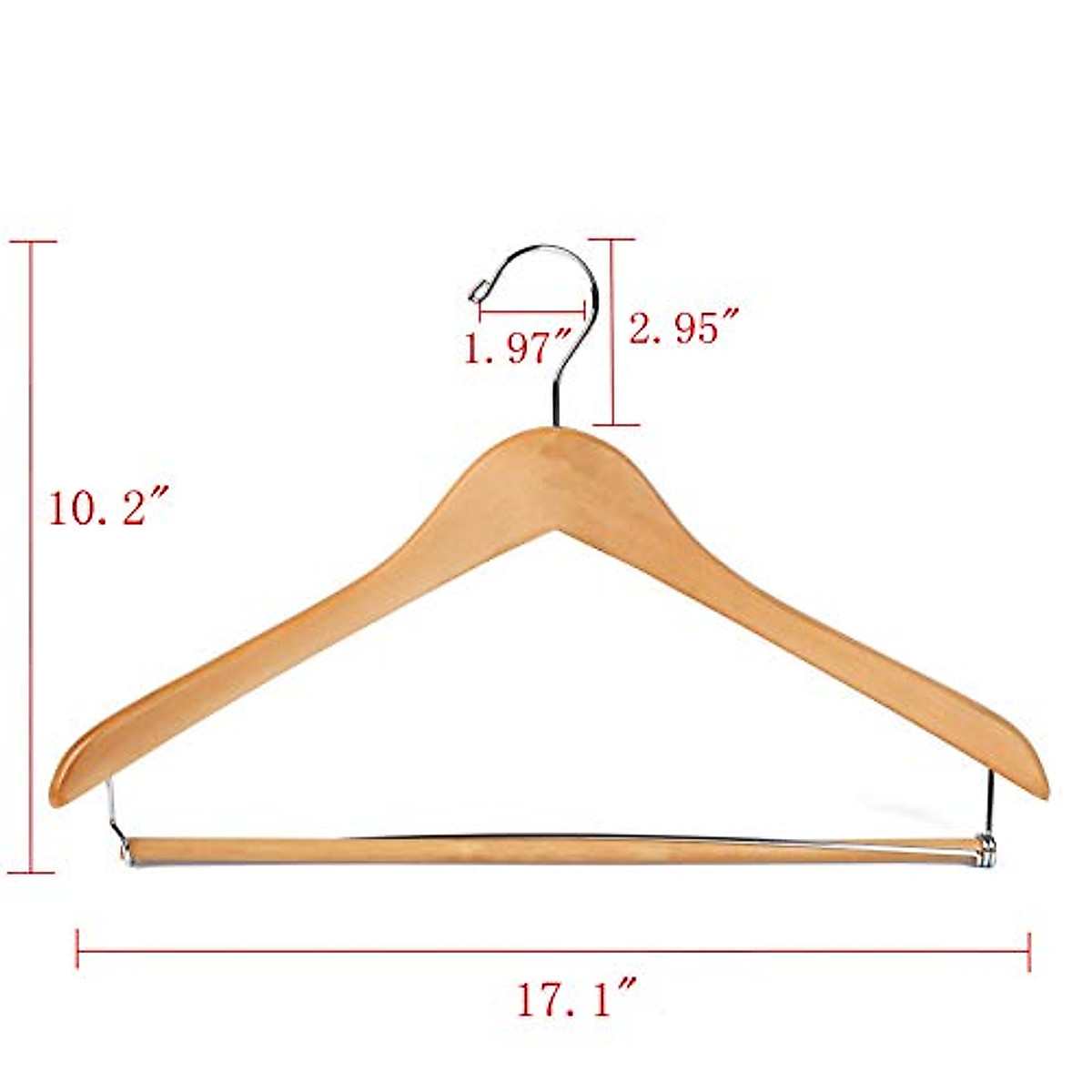Quality Hangers Wooden Hangers Beautiful Sturdy Suit Coat Hangers with Locking Bar Glossy Natural Wood (20)