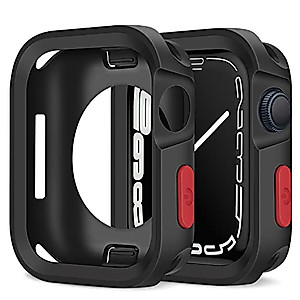 Amizee Rugged Case Compatible with Apple Watch Case Series 8/7 45mm Series 6/SE/5/4 44mm, Soft TPU Shockproof Bumper Drop Proof Protective Cover Compatible with iWatch - Black