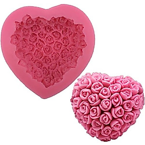 OBTANIM Silicone 3D Rose Flower Mold Love Heart Shape Fondant Soap Cake Mould for Chocolate Wedding Valentine