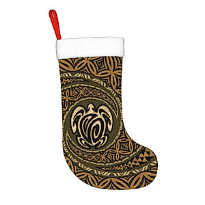 JEKYDOSD Hawaiian Tapa Honu Turtle Print Christmas Stocking,for Family Holiday Xmas Party Decorations