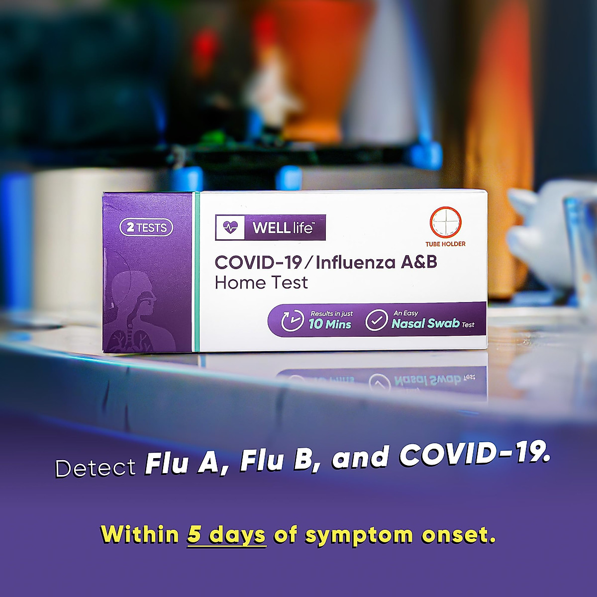 WELLlife COVID-19 & Flu A/B Home Test Kit, Easy-to-Use OTC Covid & Flu Test, Fast 10-Min Results with Non-Invasive Nasal Swab, 2 Tests, FDA EUA Authorized for Fast, Accurate Home Use