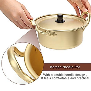 AHIER Ramen Pot, Korean Ramen Cooking Pot With Lid Spoon and Chopsticks (1pair), Korean Ramen Noodle Pot Fast Heating For Kitchen Cookware (Double handle) (6.3in)