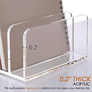 SANRUI Acrylic Desk Organizer, 5 Compartments Mail Organizer,Small File Holders Letter Organizer,Clear Office Organization,Multifunction Sorter Envelope Rack for Office,Home, School