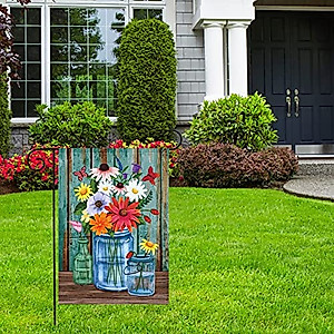 Spring Garden Flag 12 x 18 Inch Burlap Double Sided Vertical Welcome Spring Summer Flags Vase Flower Garden Yard Banners for Outside Seasonal Decoration