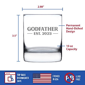 Godfather Est 2023 - New Godfather Whiskey Rocks Glass Proposal Gift for First Time Godparents - Bold 10.25 Oz Glasses