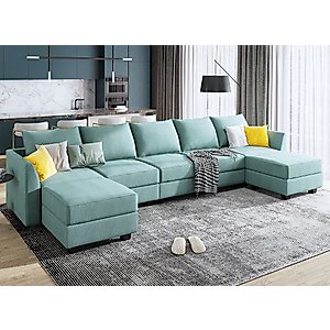 HONBAY Orage U Shape Corner Sectional Sofa Set, Aqua Blue