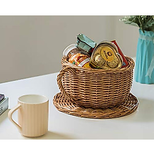 Wicker Saucer Coffee Mug Cup Decorative Gift Basket Desk Organizer