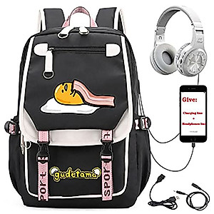 WANHONGYUE Gudetama Anime Backpack Laptop School Bag Student Bookbag Cosplay Daypack Rucksack Bag with USB Charging Port 1200/3