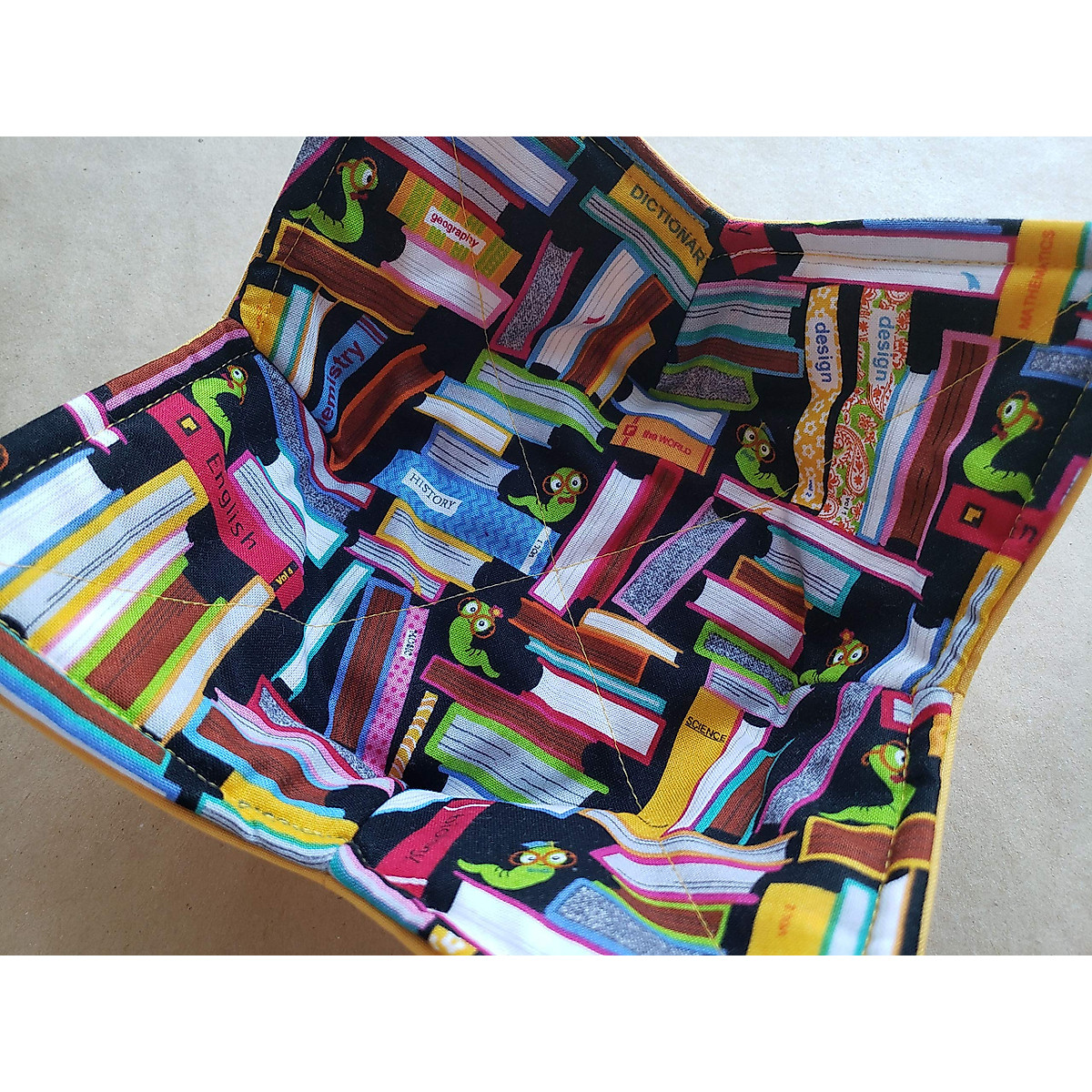 Bookworm Microwave Bowl Cozy Books Library Librarian Bibliophile Reversible Microwave Soup Bowl Holder Handmade Housewarming Hostess Gifts Under 10