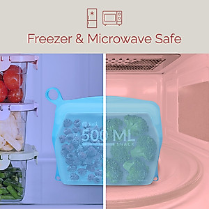 Reli. Reusable Silicone Bags (2 Pack) | Snack (500 ml) - Aqua | Silicone Bags for Food Storage | Small Reusable Food Storage for Meal Prep, Lunch Boxes | Leak-Proof, Dishwasher/Freezer Safe