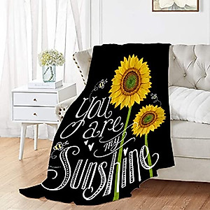 Sunflower You Are My Sunshine Blanket Lightweight Flannel Fleece Healing Inspirational Message Throw Blankets Cozy Plush Microfiber All-Season Blanket for Bed/Couch/Sofa -Twin 80x60 Inch L