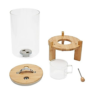 Kaichenyt 7.5L Rice Dispenser, Flour and Cereal Container, Glass Food Storge Container with Airtight Lid and Wooden Stand for Rice, Beans, Ground Coffee (7.5L)