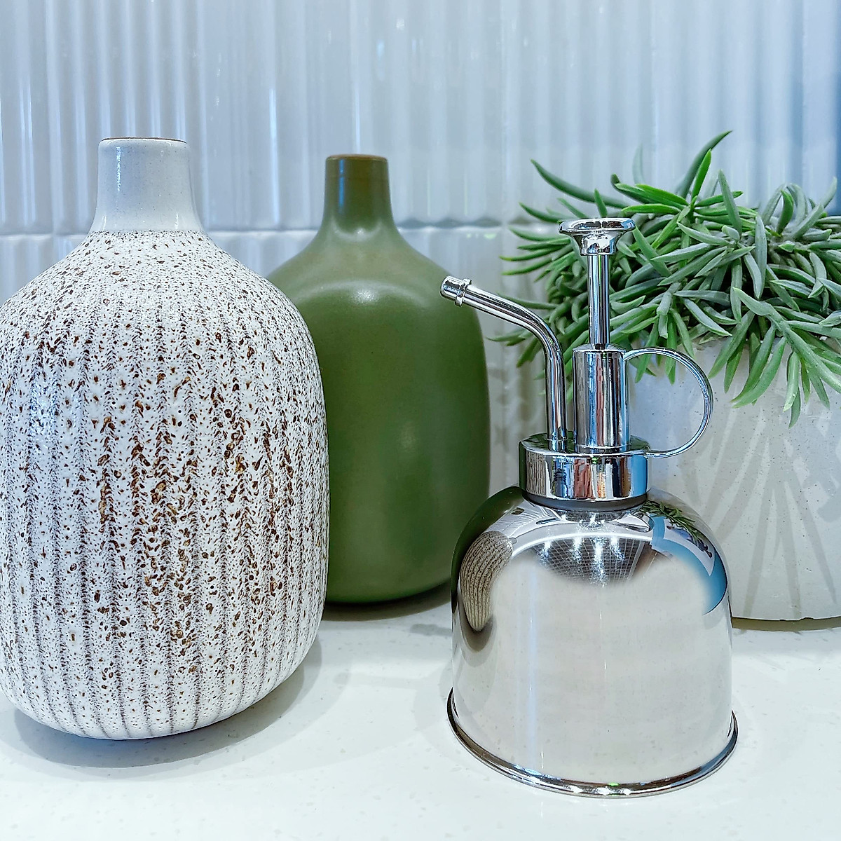 LOOPSEED Plant Mister Spray Bottle Stainless Steel Watering Can for Indoor Plants Succulent Bonsai Garden Houseplant Spritzer Modern Garden Tools 10oz/300ml (Silver)