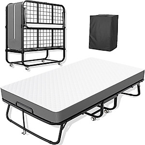 Greenvelly Folding Bed with Mattress, 75" x 38" Roll Away Beds for Adults,Metal Frame Fold Up Beds with Memory Foam Mattress,Guest Bed