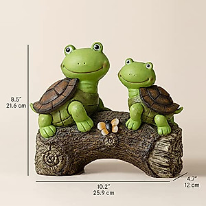 Garden Statue Turtles Figurine - Cute Frog Face Turtles Animal Sculpture with Solar LED Lights for Indoor Outdoor Spring Decorations, Patio Yard Lawn Ornaments, Gifts for Mom
