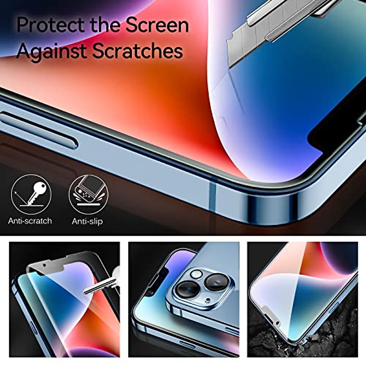 ivoler [3+3 Pack] Tempered Glass for iPhone 14 6.1 inch 2022 [3 Pack] with [3 Pack] Camera Lens Screen Protector with [Alignment Frame], Anti-Scratch Case Friendly Transparent HD Clear Film