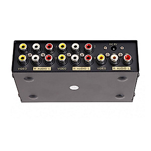 DTECH Powered 4 Way 3 RCA Splitter Box 1 in 4 Out Composite Video Audio Distribution Duplicator with Power Adapter