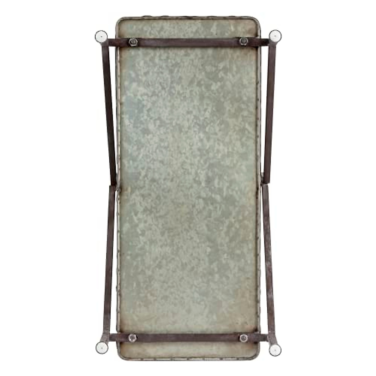 Farmhouse Galvanized Metal Storage Bucket on Stand with Handle, Distressed Silver