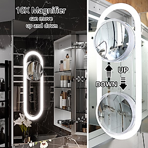 24 x 36 Lighted Medicine Cabinet with Mirror, Front & Backlit led Medicine Cabinet, Clock Temp Display, Defog,10x Magnifier, 3 Colors Temper Dimmable, Surface or Recessed Mount, Hinge on The Right