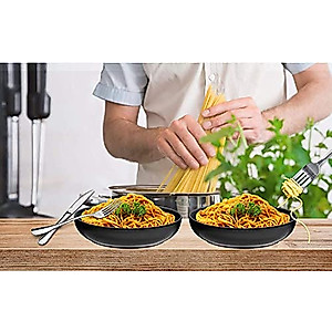 Bruntmor Ceramic Bowls, For Salad, Soup, Pasta Bowl Set Of 6 Serving Plates. 24 Oz Porcelain Baking Skillet With Handles. Safe For Oven, Microwave, Dishwasher. Serving Christmas Dish. Matte Black