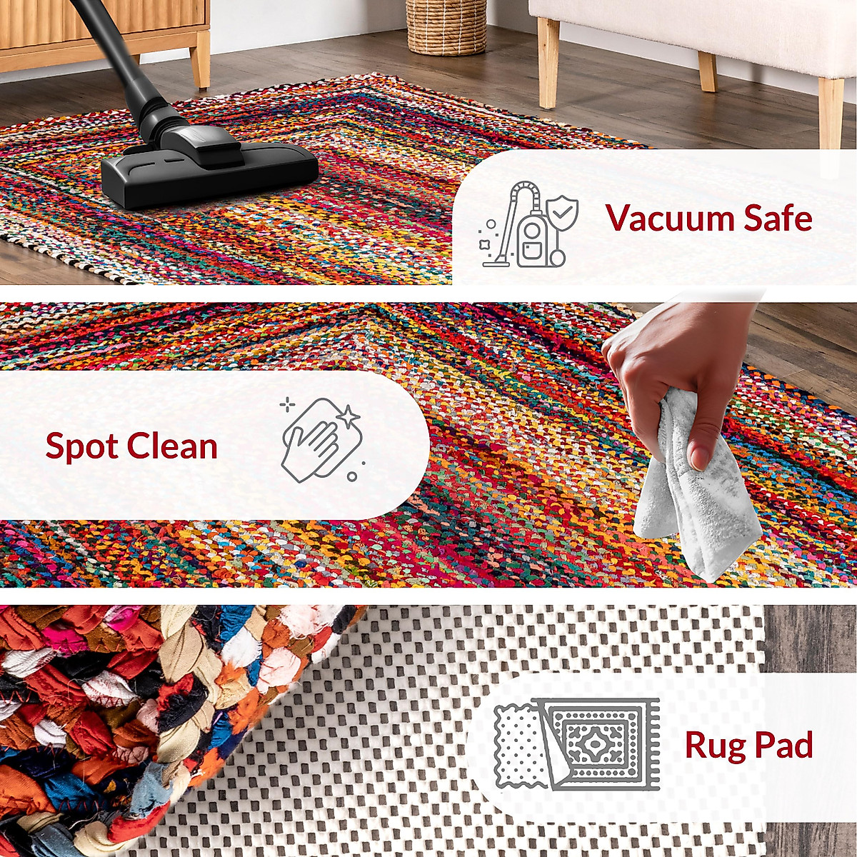 nuLOOM Tammara Bohemian Hand Braided Area Rug, 6x9, Multi