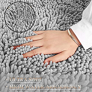 Bathroom Rugs Non Slip Bathroom Rugs Sets 3 Piece Chenille , Ultra Soft Bath Rugs, Absorbent Shaggy Bath Mat Set, Easy Clean Dries Quickly, Perfect Plush Bathroom Mats Sets with U-Shaped Toilet Rug