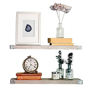 Willow & Grace Designs Modern Rustic Wooden Easily Mounted Floating Wall Shelves for Home Living Rooms and Bedrooms, Rustic Gray, 24 Inch, (Set of 2)