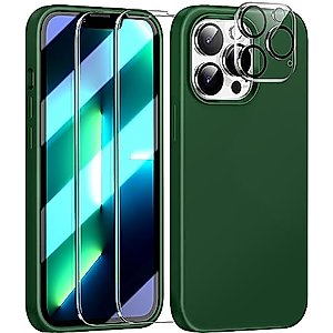Dssairo [5 in 1 for iPhone 13 Pro Max Case 6.7 inch, with 2 Pack Screen Protector + 2 Pack Camera Lens Protector, Liquid Silicone Ultra Slim Shockproof Protective Phone Case (Alpine Green)………
