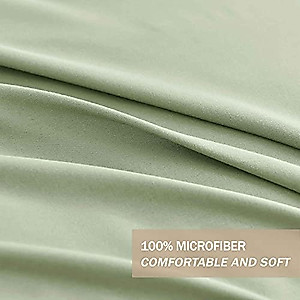 Nanko Queen Duvet Cover Set Sage Green Light Green 3pc 90x90 Luxury Microfiber Comforter Quilt Bedding Cover with Deco Buttons Zip Closure Ties - Modern Elegant Style for Men and Women Chambray Teen