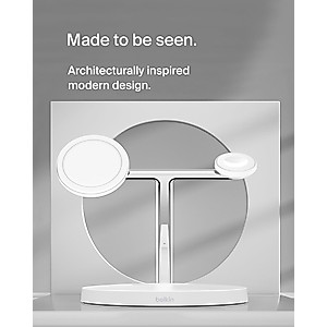 Belkin MagSafe Charger, 3-in-1 Wireless Charging Stand, 2ND GEN, 33% Faster for Apple Watch, iPhone 16, iPhone 15, iPhone 14 Series, AirPods - MagSafe Charging Station for Multiple Devices - White