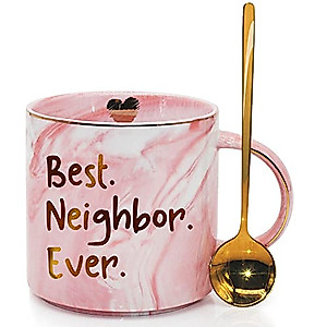 SUUURA-OO Funny Neighbors Mugs, Neighbors Farewell Gift for Moving Housewarming, Welcome Farewell Moving Present for Neighbors Co-Workers Friends Neighborhood, Pink Marble Ceramic Coffee Mug