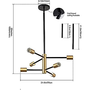 MOUFIER Sputnik Chandelier Black and Gold Ceiling Light Height Adjustable E27 Modern Ceiling Lighting Fixture for Living Room Bedroom Dining Room Kitchen Office (6-Light)