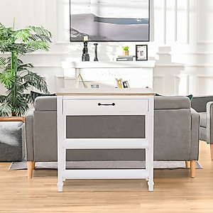 HOMCOM Modern Style Sofa Console Entry Hallway Table with Drawer and Shelves, Sturdy Build, and Large Storage, White
