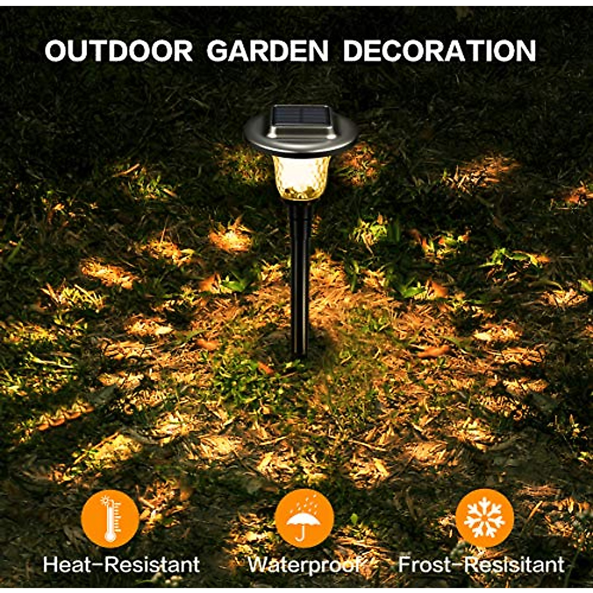 Flykul Solar Lights Outdoor, Auto Color Changing Solar Pathway Colorful Bright Glass Garden Lights,Waterproof Solar Powered Landscape Lights for Lawn Patio Courtyard Walkway Yard (Warm White)