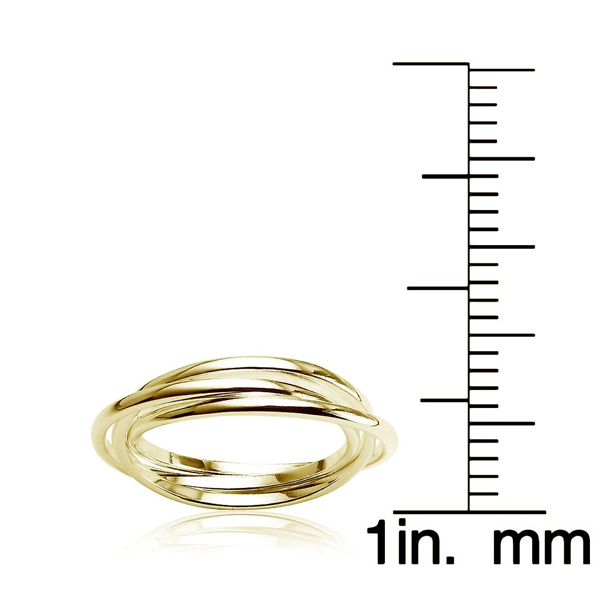 Hoops & Loops Yellow Gold Flashed Sterling Silver Polished Triple Interlocking Rolling Thin Band Ring, Size 6