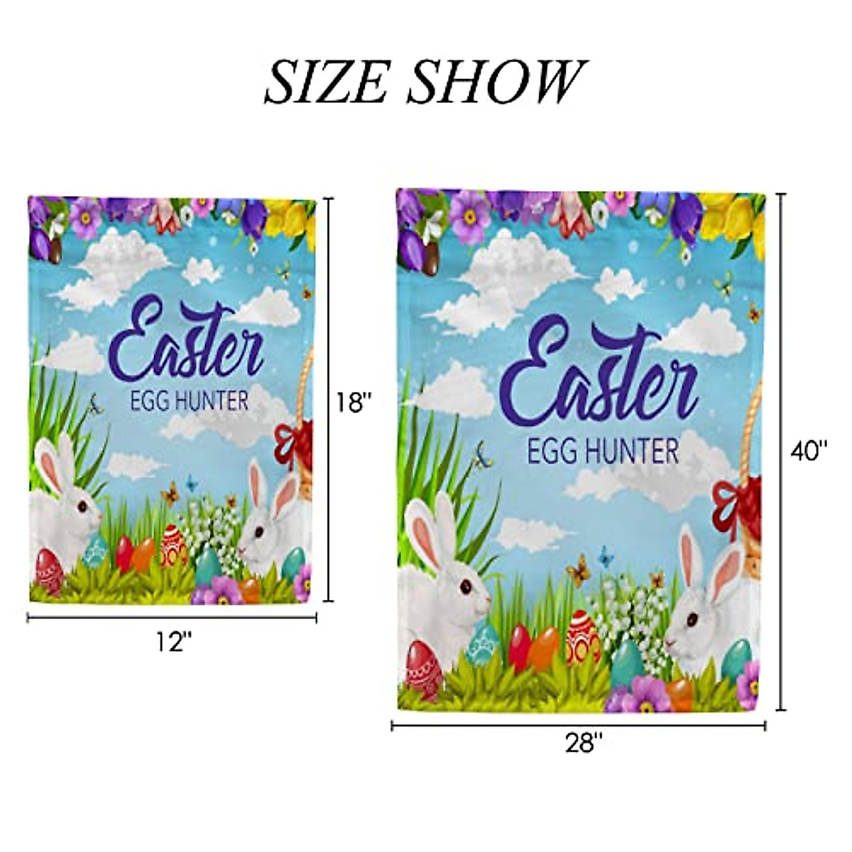 My Little Nest Seasonal Garden Flag Easter Bunnies Egg Hunting Double Sided Vertical Garden Flags for Home Yard Holiday Flag Outdoor Decoration Farmhouse Banner 28"x40"
