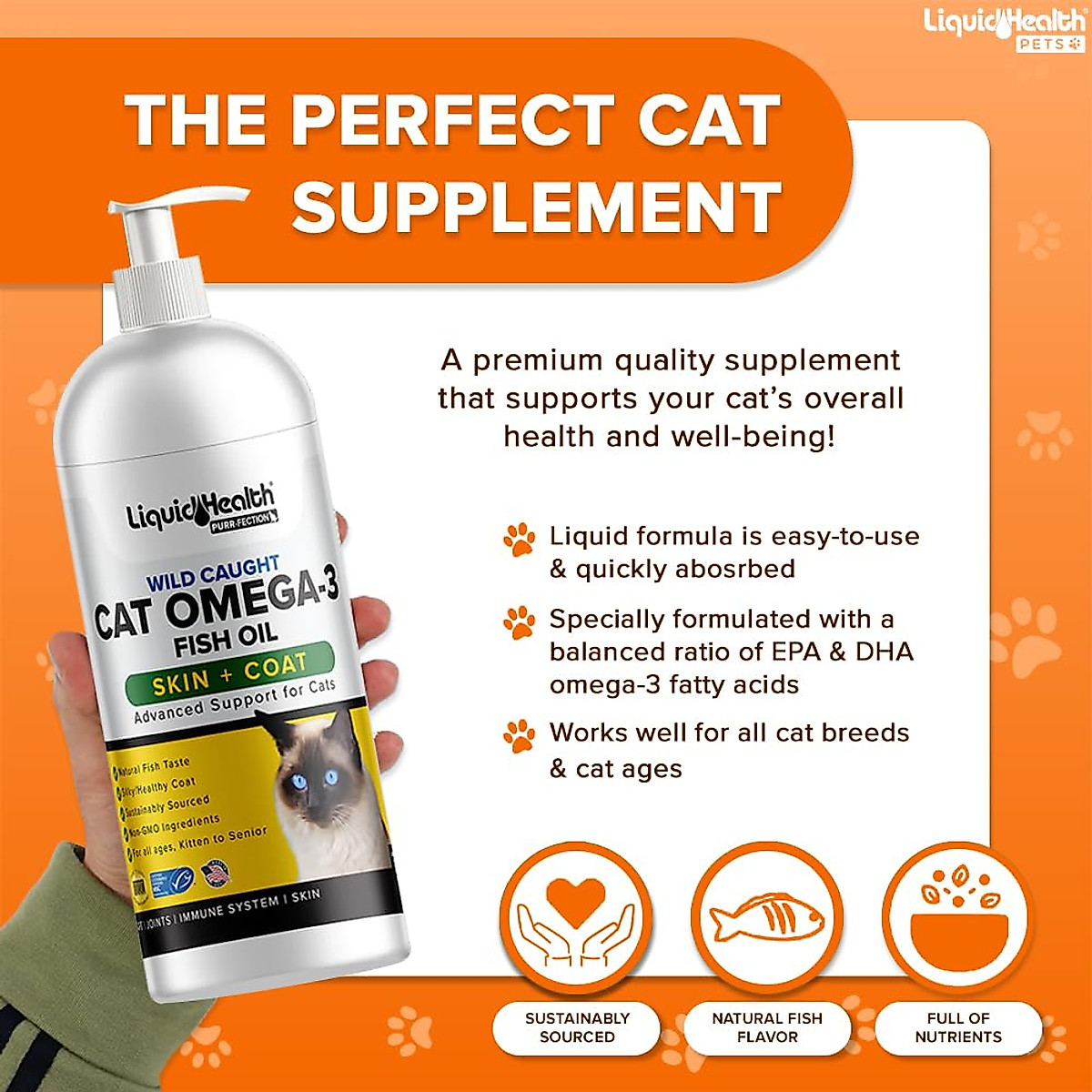 Liquid Health Pets Purr-Fection Omega 3 Fish Oil for Cats - Liquid Omega 3 for Cats with EPA+DPA+DHA, Cat Omega 3 Supplement May Reduce Itching, Support Joint, Immunity, Brain, Heart Health (8 Oz)