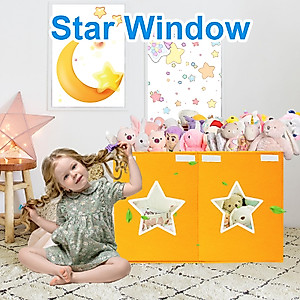 Large Toy Box Chest,Collapsible Sturdy Storage Bins with Lids,Large Kids Toy Storage Organizer Boxes Baskets for Kids,Boys,Girls,Toddler,Nursery Room,Playroom(Orange Star)