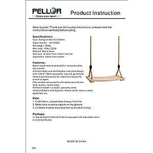 PELLOR Beech Wood Tree Swing Seat Hanging Swing Seat for Adult Kids Children Swing Chair Indoor and Outdoor Garden Play