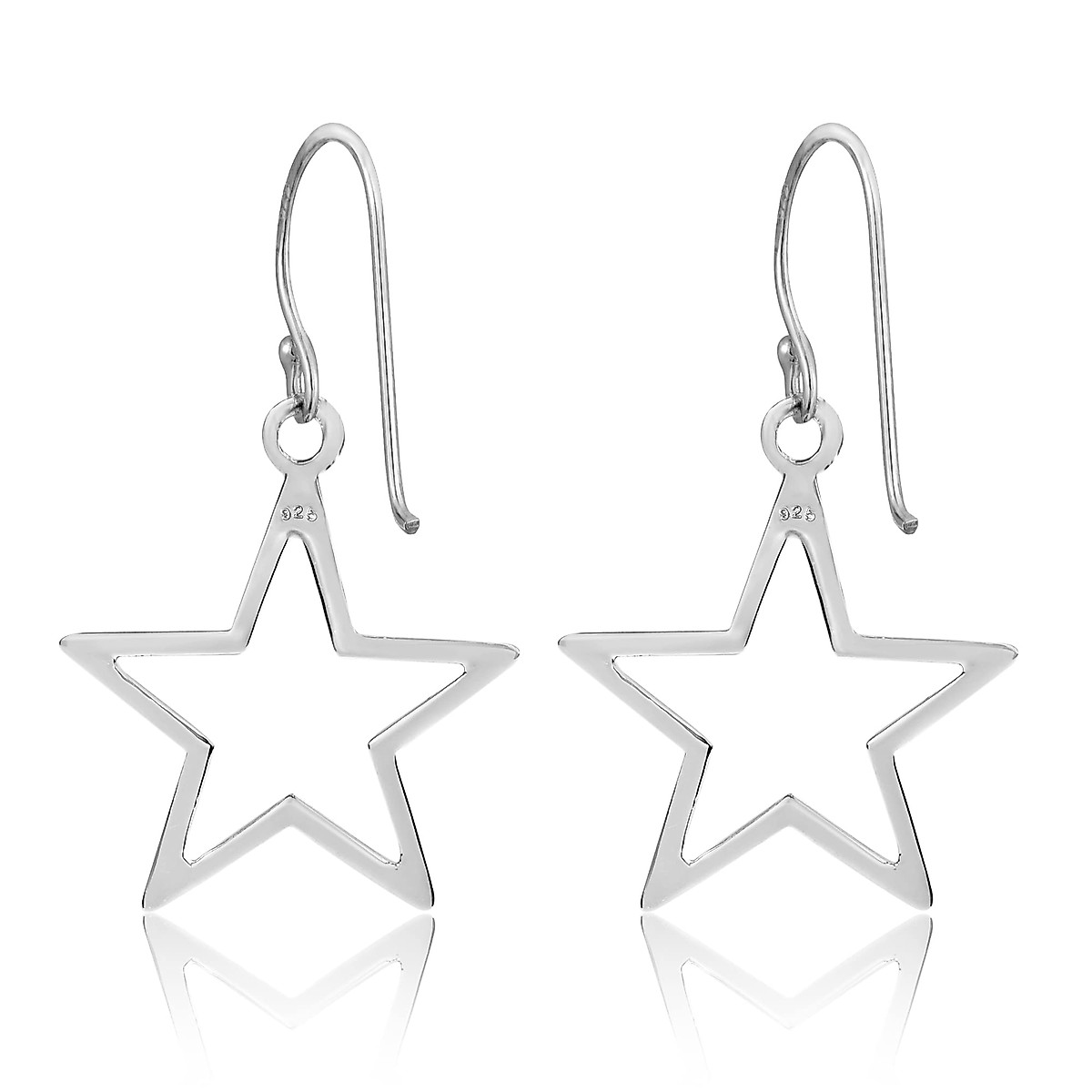 AeraVida Symmetric Everyday Shining Star Minimalist Sterling Silver Dangle Celestial Earrings, 0.87x1.38 inch
