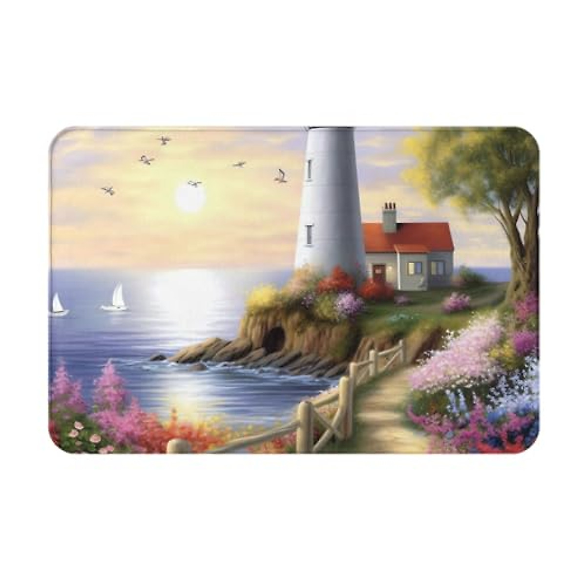 Lighthouse Diamond Painting Print Bathroom Rugs Soft Flannel Area Rug Non-Slip Bath Rug Welcome Door Mat Carpet for Living Room Bedroom Outdoor 24 x 16 in