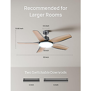 Dreo Smart Ceiling Fans with Lights, Low profile Ceiling Fan with Alexa/App, 52'' Dimmable Lighting & Color Tuning, RGB Ambient Light for Living Room, Game Room, Easy Installation, Quiet, Black